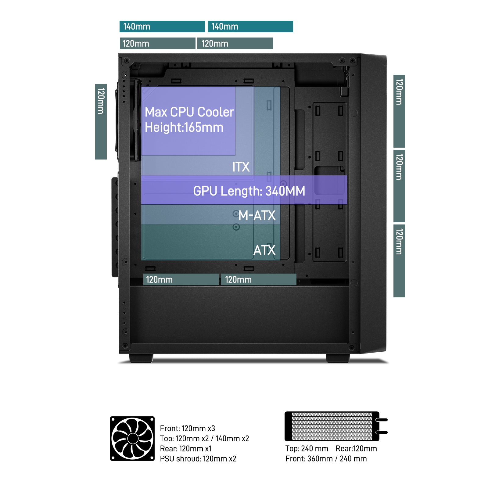 DARKROCK EC2 Black ATX Mid Tower PC Case, Type-C Ready, Supports 50 Se ...