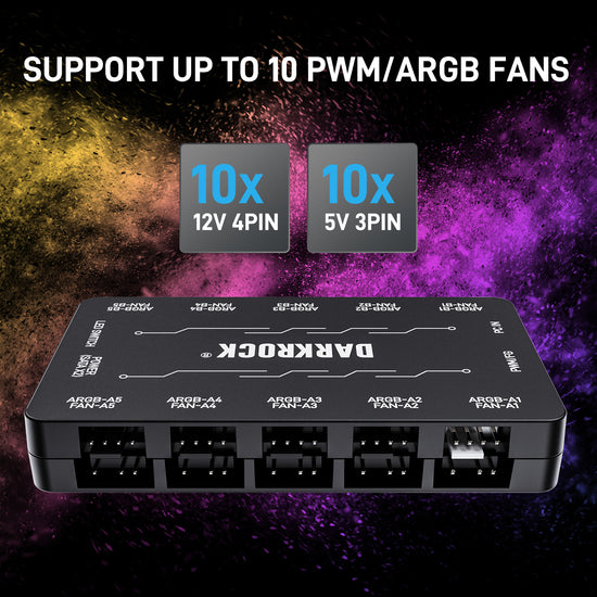 DARKROCK 20-Port PC Case Fan Hub with Remote Control, Dual SATA Port P ...